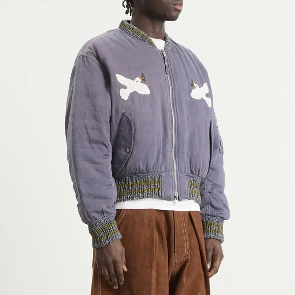 STORY MFG. Hand Applique Seed Bomber Jacket - Purple Peace